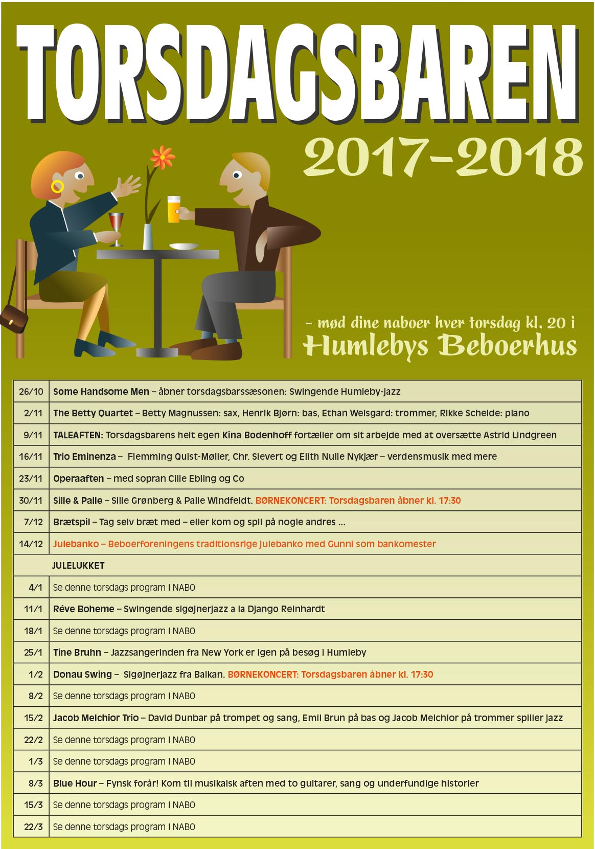 Torsdagsbar – kalender for 2017/18 – Humleby